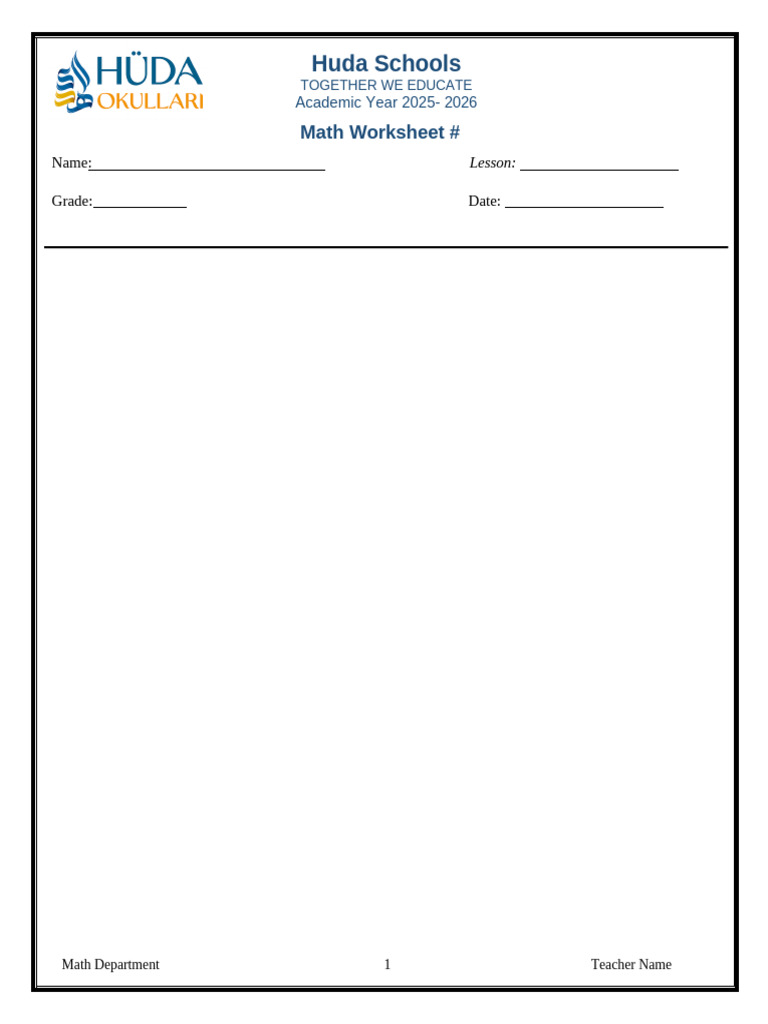 Huda Schools: Math Worksheet # | PDF