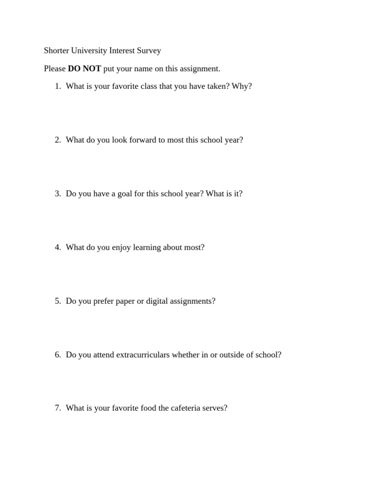 Lynzi Fowler - EDU3260 Interest Survey | PDF