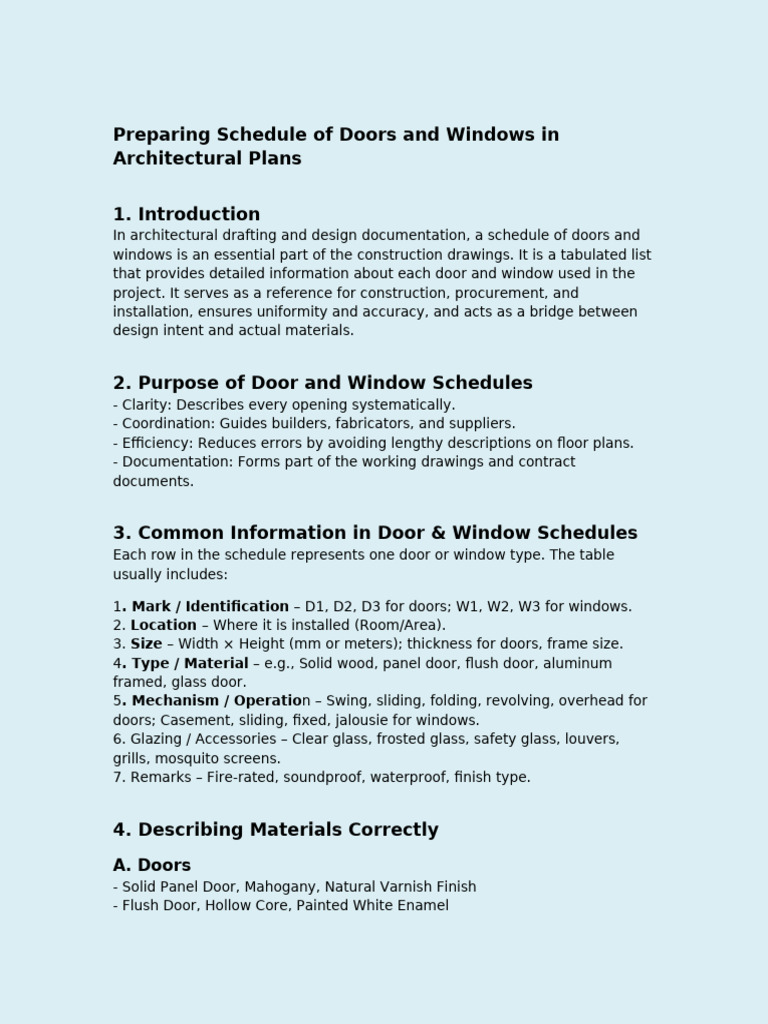 Lesson 3 - Schedule of Doors and Windows | PDF | Window | Door