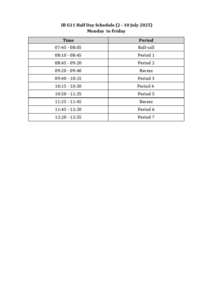 Half Day Schedule 2 | PDF