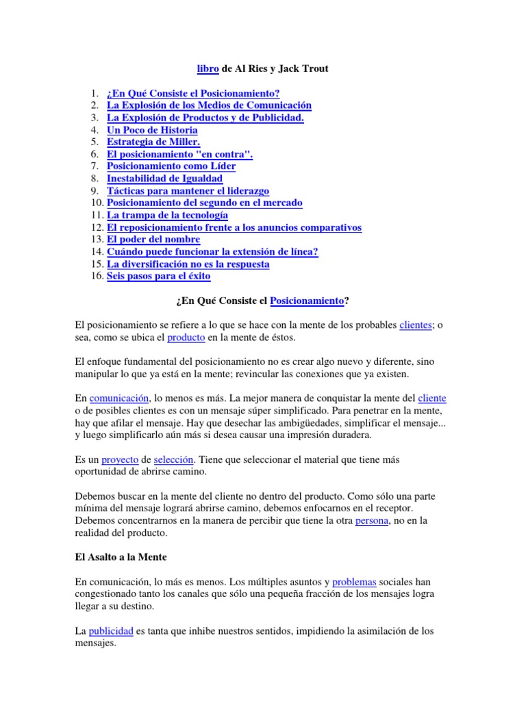Posicionamiento Al Ries Jack Trout | PDF | Publicidad | Liderazgo