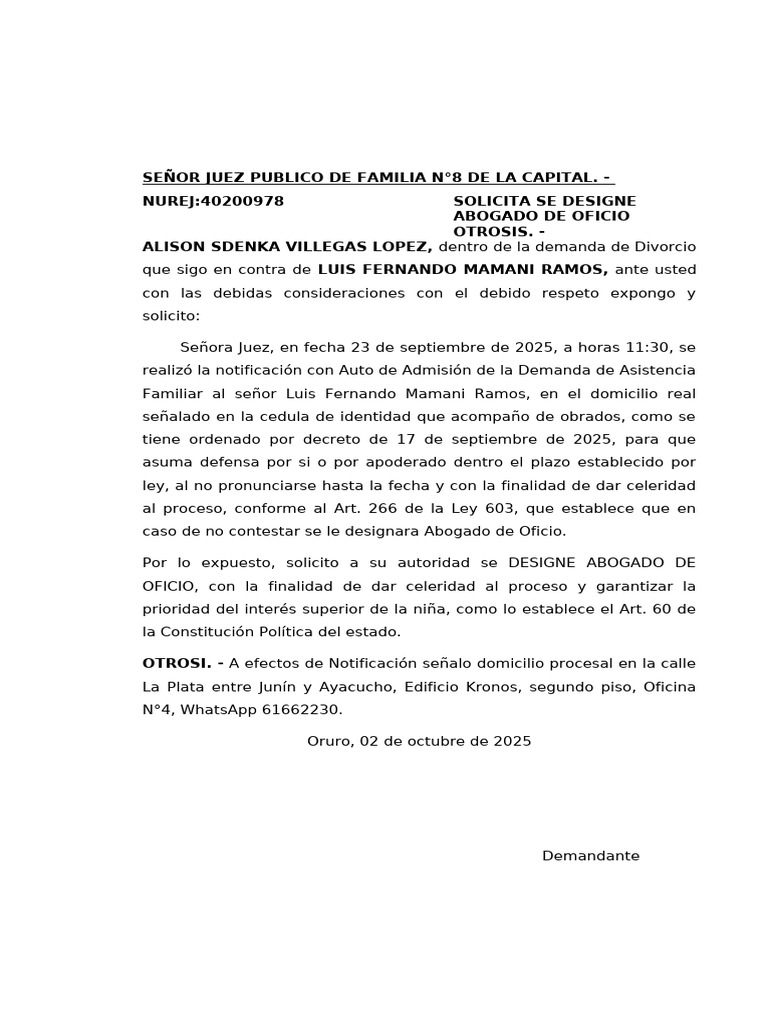 Solicita Defensor de Oficio | PDF