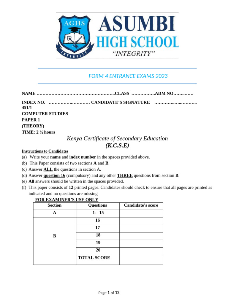 Computer Studies Paper 1 Qns | PDF | Computing | Software
