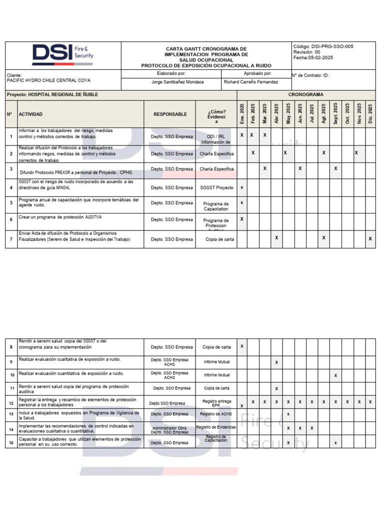 Carta Gantt Cronograma de Implementacion Programa de Salud Ocupacional | PDF | ruido | Seguridad ...