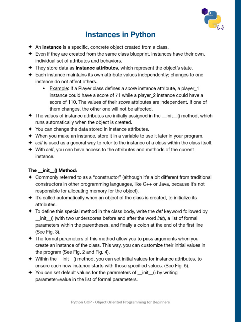 Instances in Python Handout | PDF | Class (Computer Programming) | Parameter (Computer Programming)