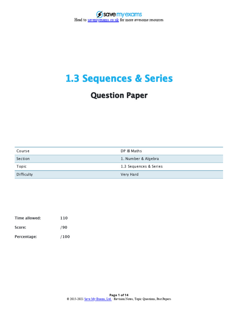 1.3 Sequences & Series - V Hard | PDF | Mathematics