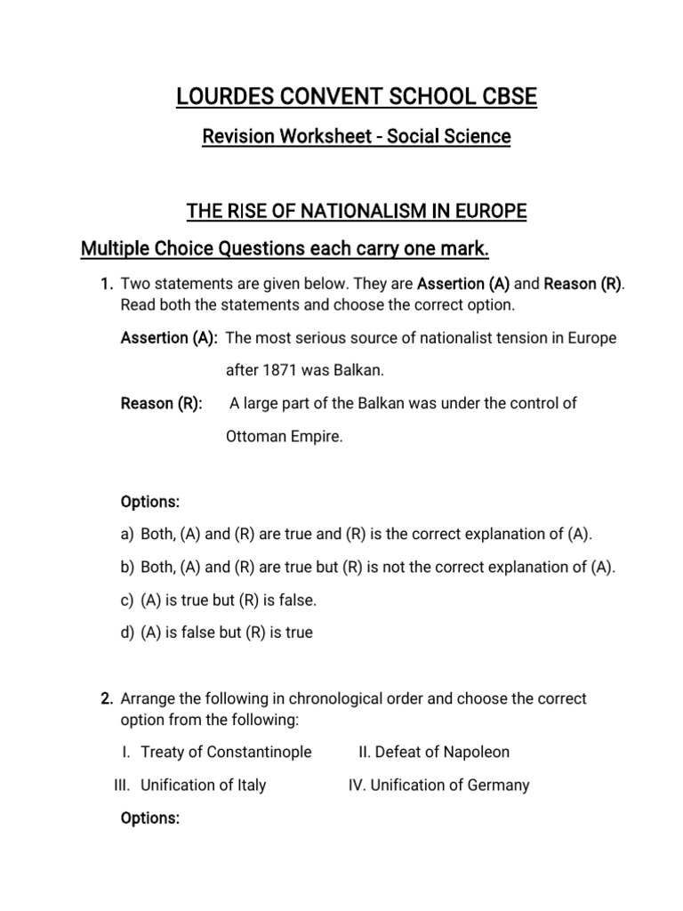 Revision Worksheet Social Science | PDF | German Empire | Otto Von Bismarck