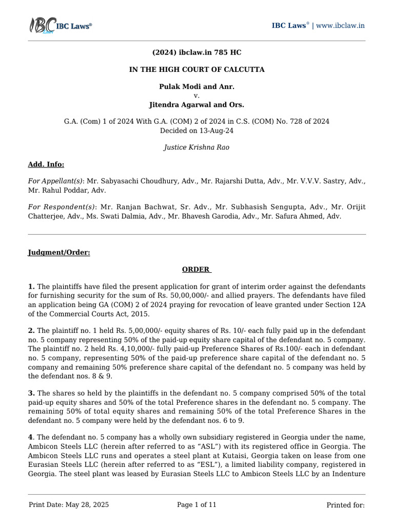 Pulak Modi and Anr Vs Jitendra Agarwal Ors Calcutta High Court | PDF ...