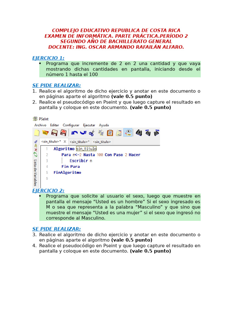 Examen de Informatica Parte Practica Periodo 2 de 2° Año | PDF