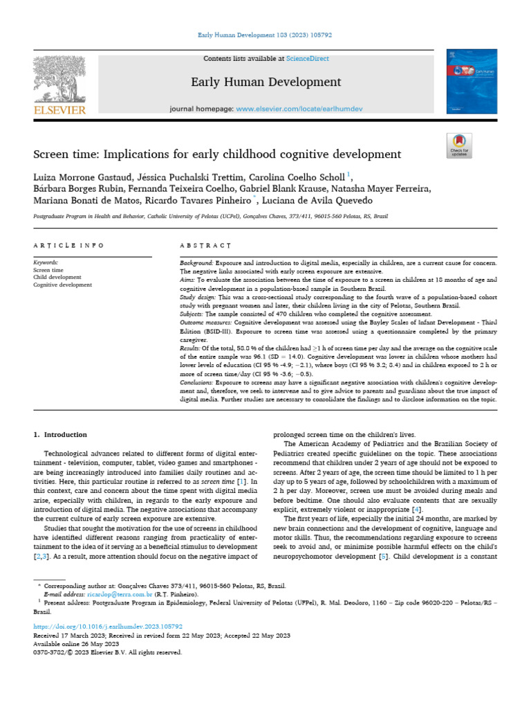 Screen Time - Implications For Early Childhood Cognitive Development ...