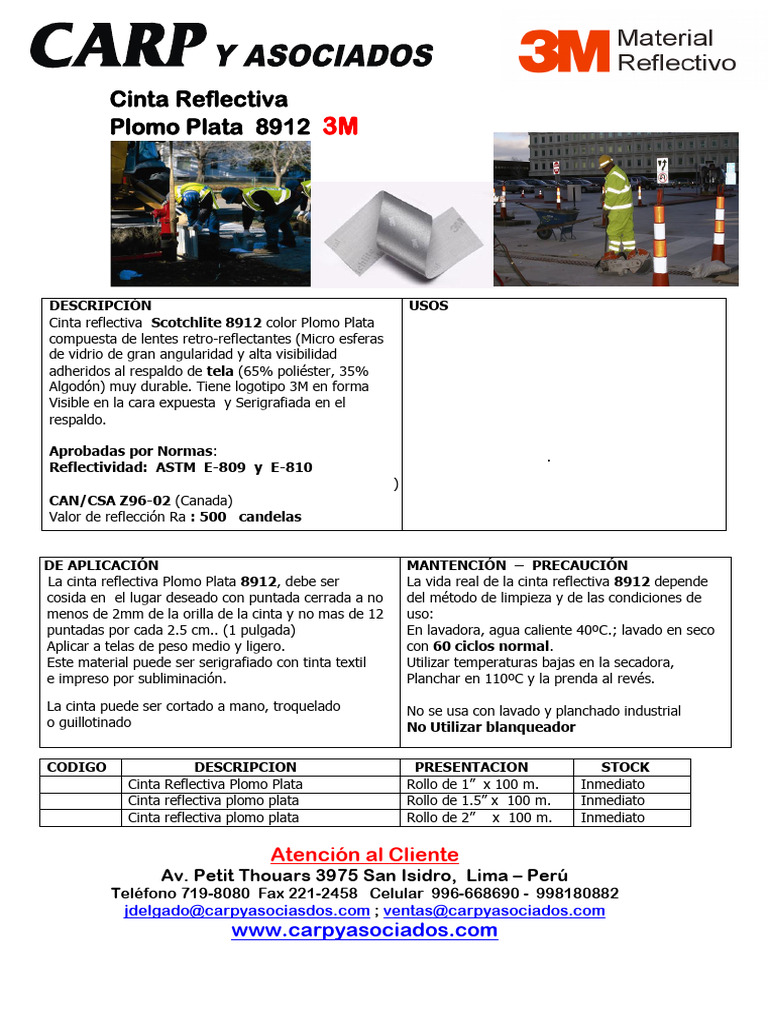 Cinta Reflectiva Plomo Plata 8912 3M CARP | PDF | Textiles | Sector ...