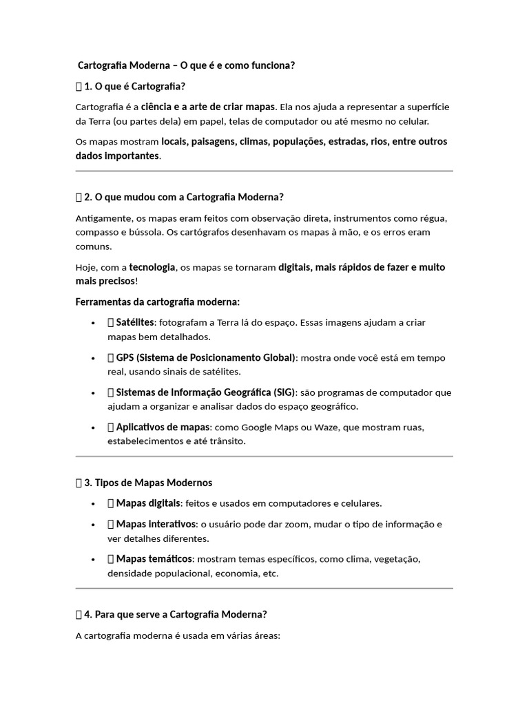 Cartografia Moderna: Definição e Aplicações | PDF | Geografia | Cartografia