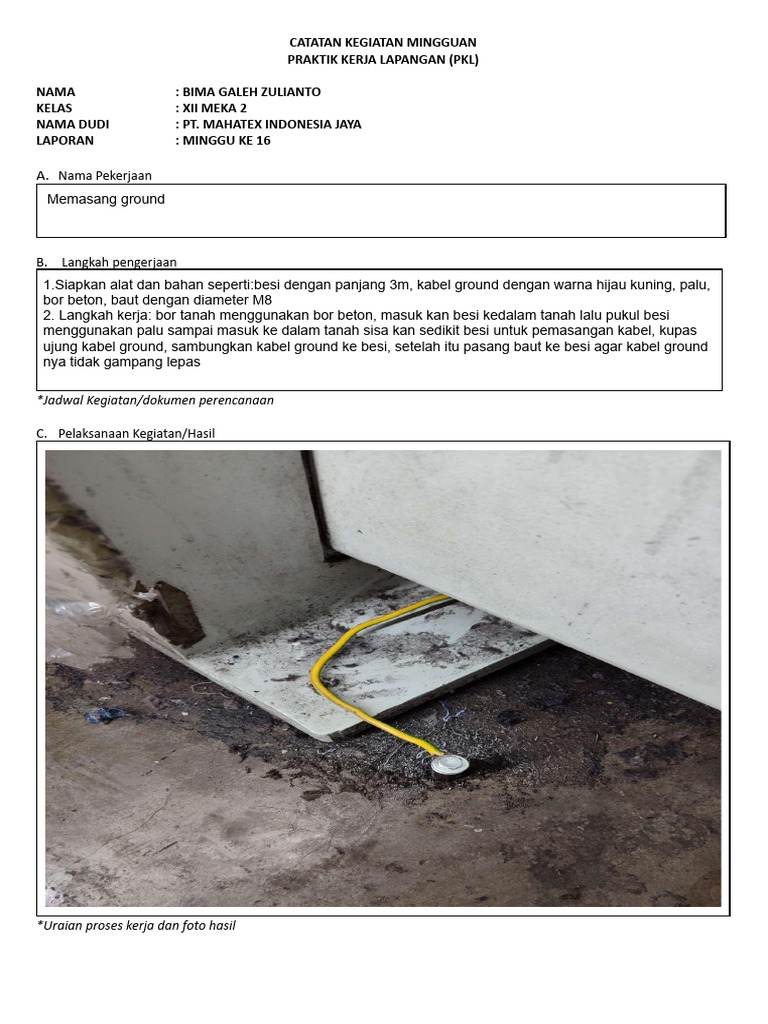 Laporan Bima Galeh Zulianto Xii Meka 2 Pt. Mahatex Indonesia Jaya Minggu Ke 16 | PDF
