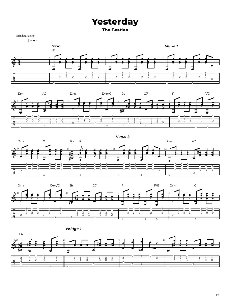 "Yesterday" Sheet Music Analysis | PDF | The Beatles | Songs Written