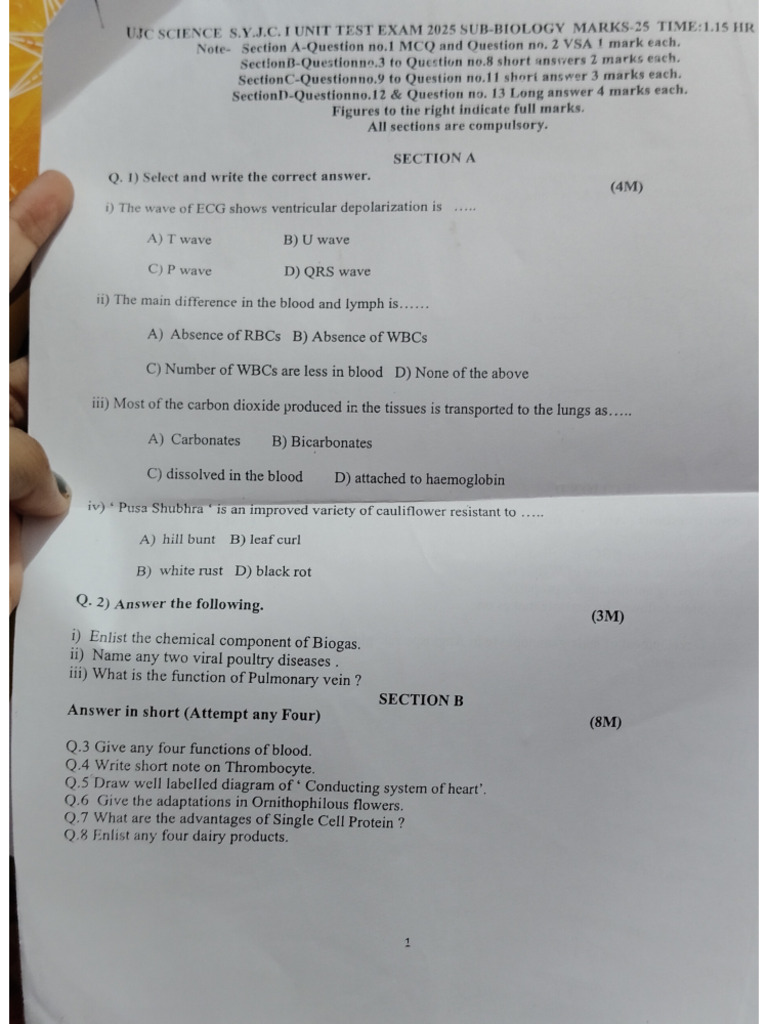 12th HSC Biology 1st Unit Test | PDF