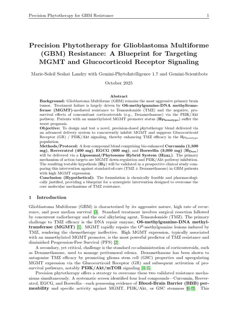Precision Phytotherapy For Glioblastoma Multiforme GBM Resistance A ...
