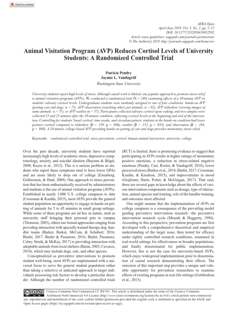 Pendry Vandagriff 2019 Animal Visitation Program (Avp) Reduces Cortisol ...