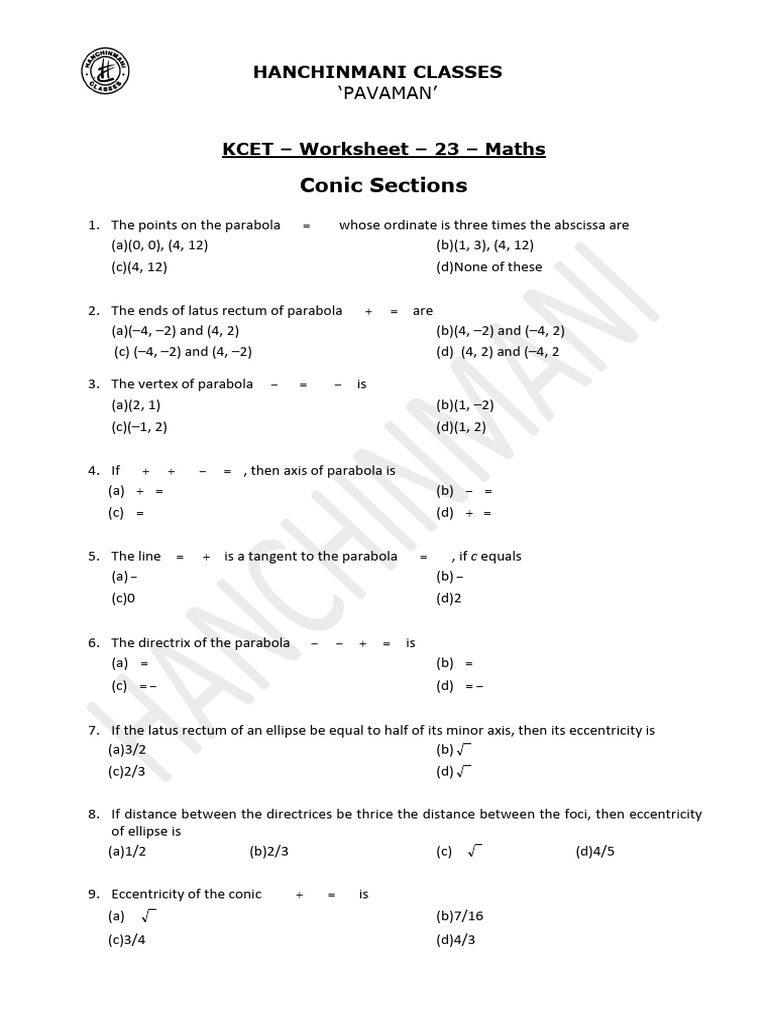 KCET Worksheet 23 Maths Conic Sections | PDF | Ellipse | Classical Geometry