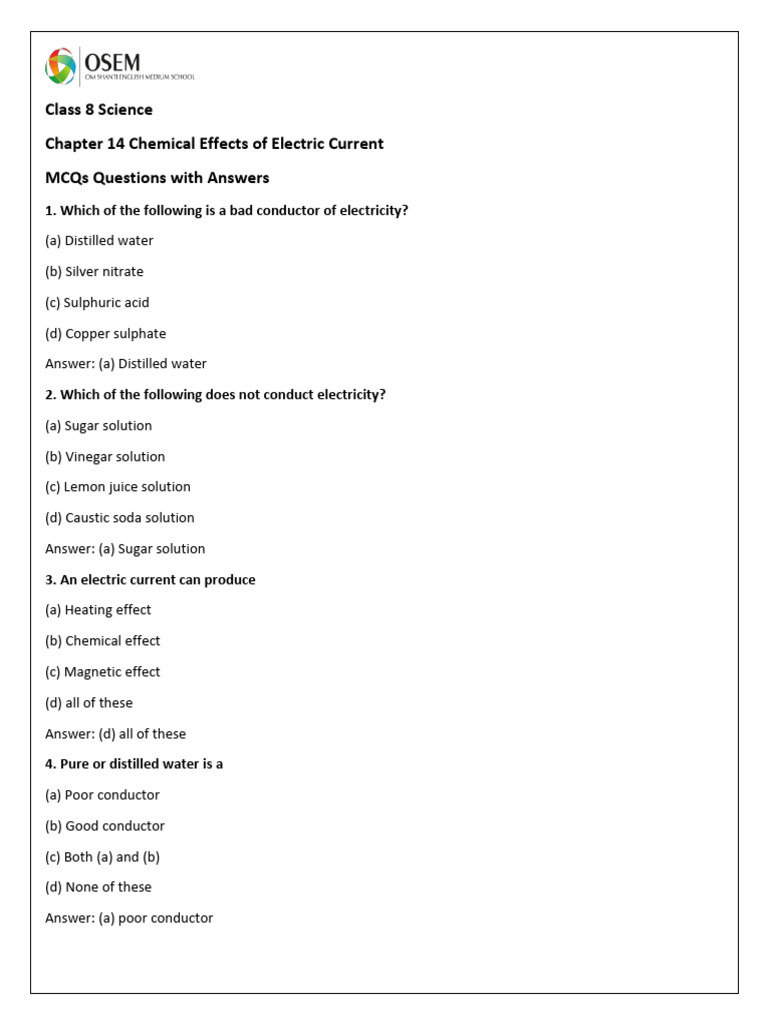 14 Chemical Effects of Electric CurrentPDF 1 | PDF | Electric Current ...