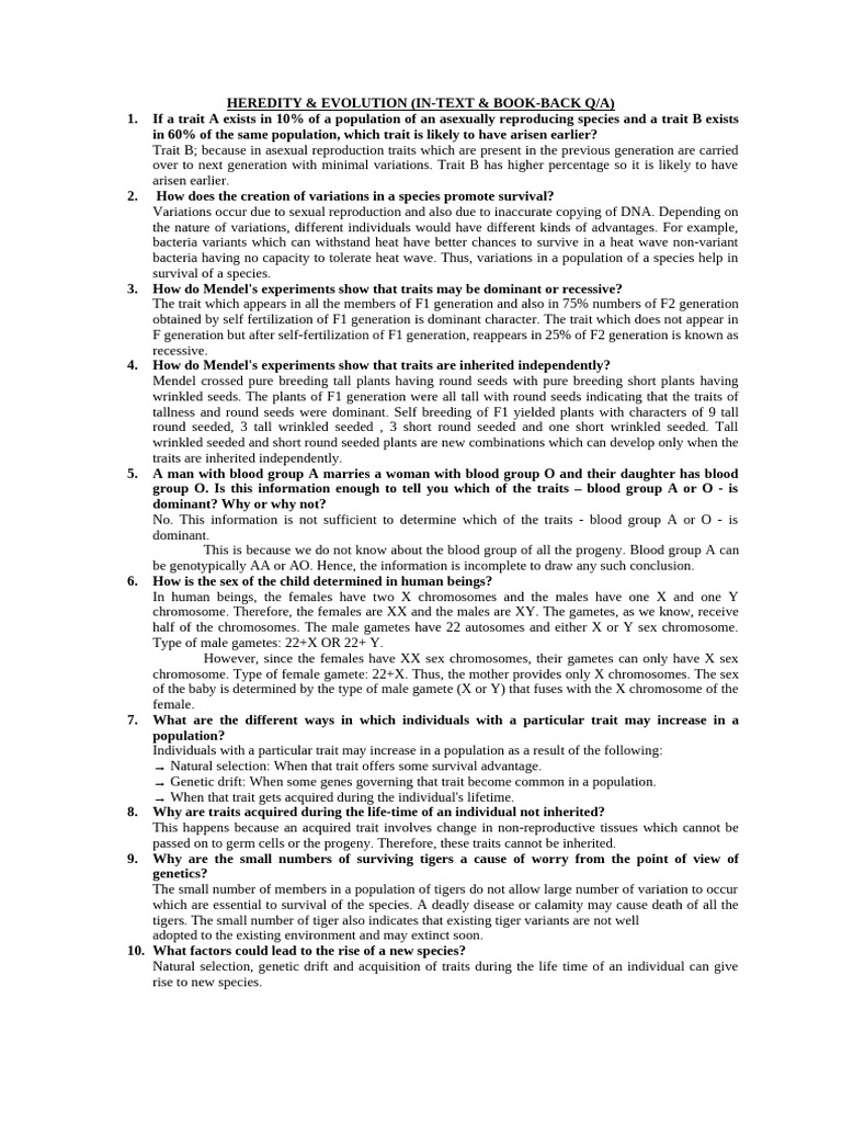 Class 10 Heredity & Evolution QA-1 | PDF | Reproduction | Sexual Reproduction