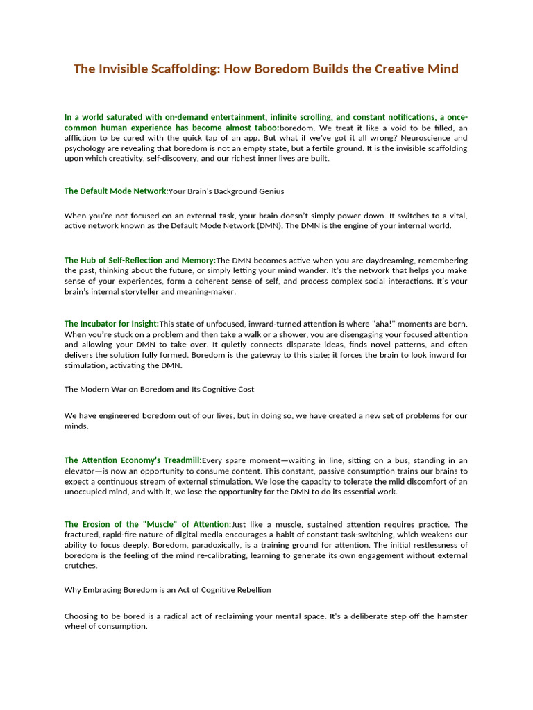 The Invisible Scaffolding - How Boredom Builds The Creative Mind | PDF ...