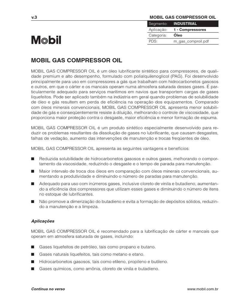 Óleo Lubrificante para Compressores a Gás | PDF | Óleo de motor | Gases