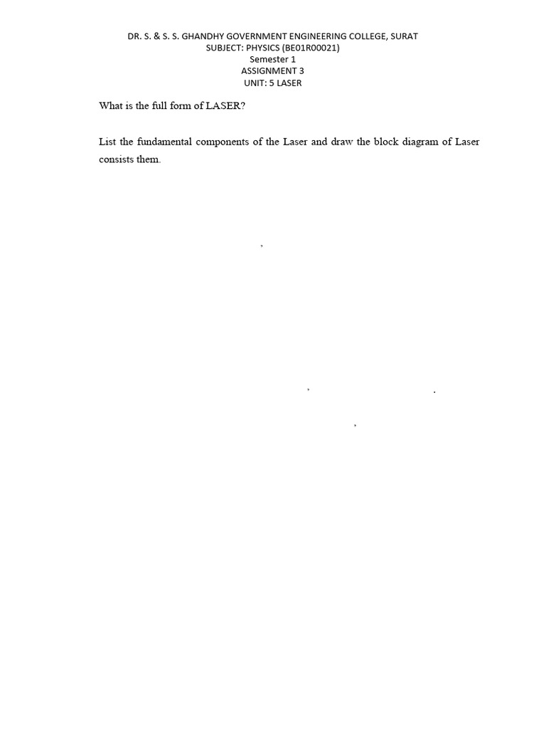 Physics Assignment Unit 5 Laser Pdf