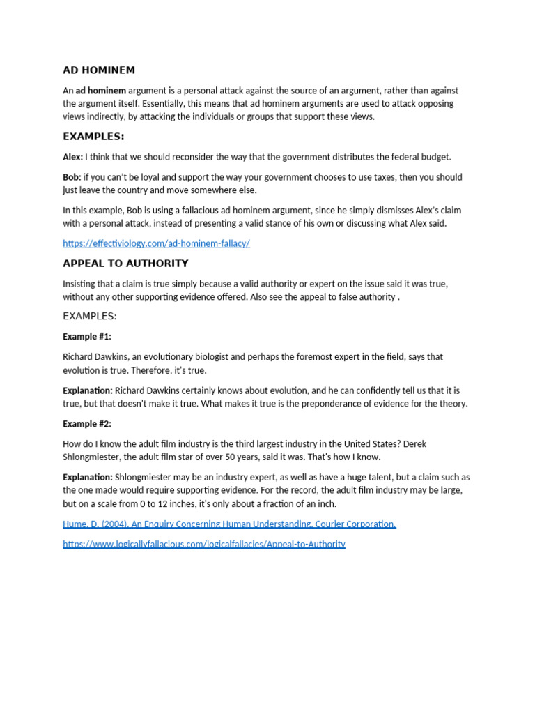 Ad Hominem Definitions | PDF