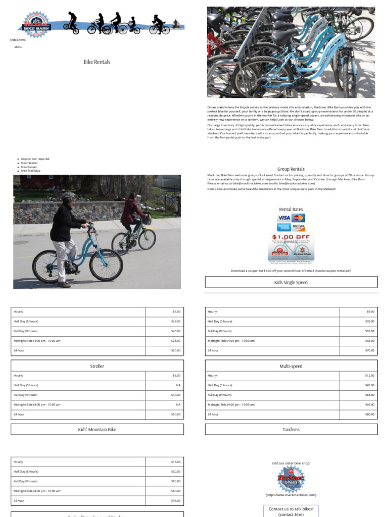 Rent A Bike From Mackinac Bike Barn | PDF | Transport | Cycle Types