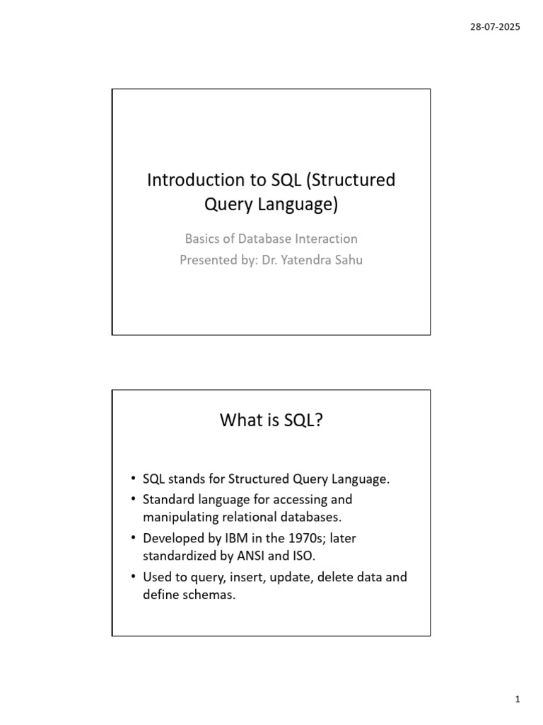 SQL 1. Introduction To SQL | PDF | Sql | Data Model