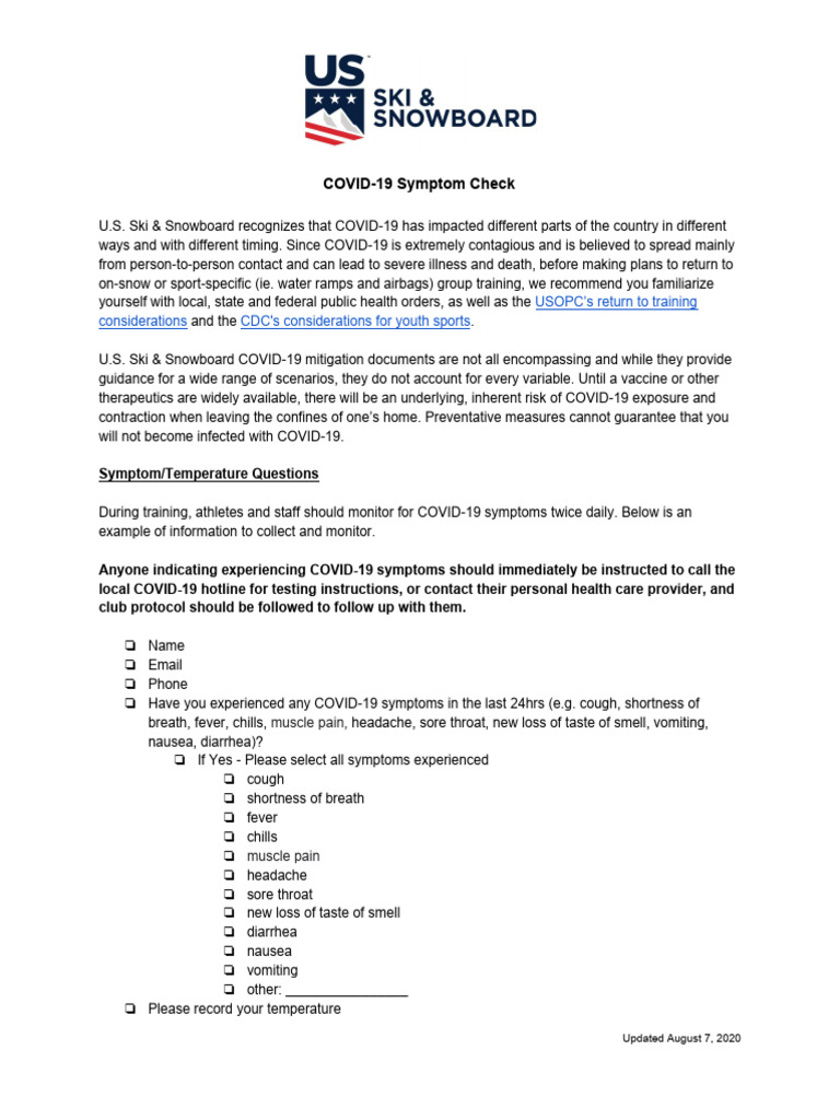 COVID Website Resource - Symptom Check | PDF