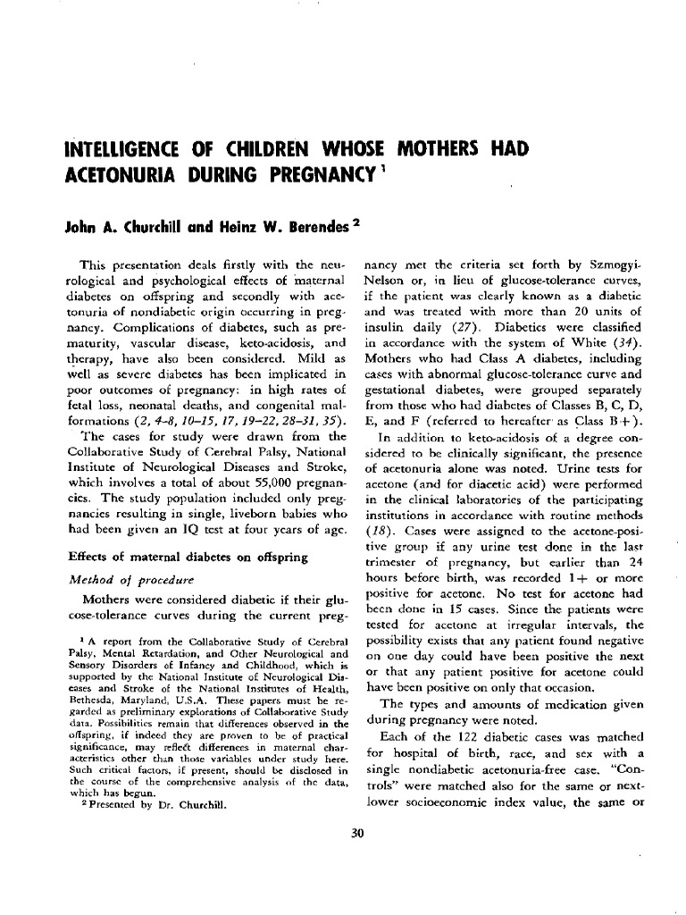 Effects of Acetonuria on Child IQ | PDF | Diabetes | Pregnancy