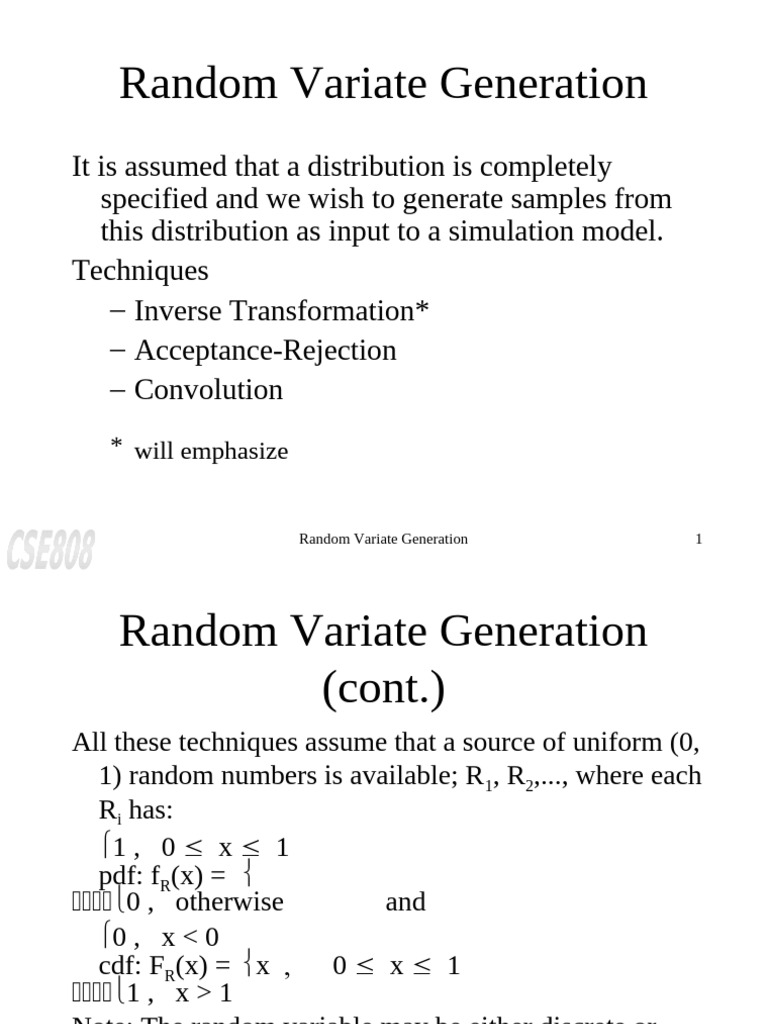 Techniques for Random Variate Generation | PDF | Random Variable ...