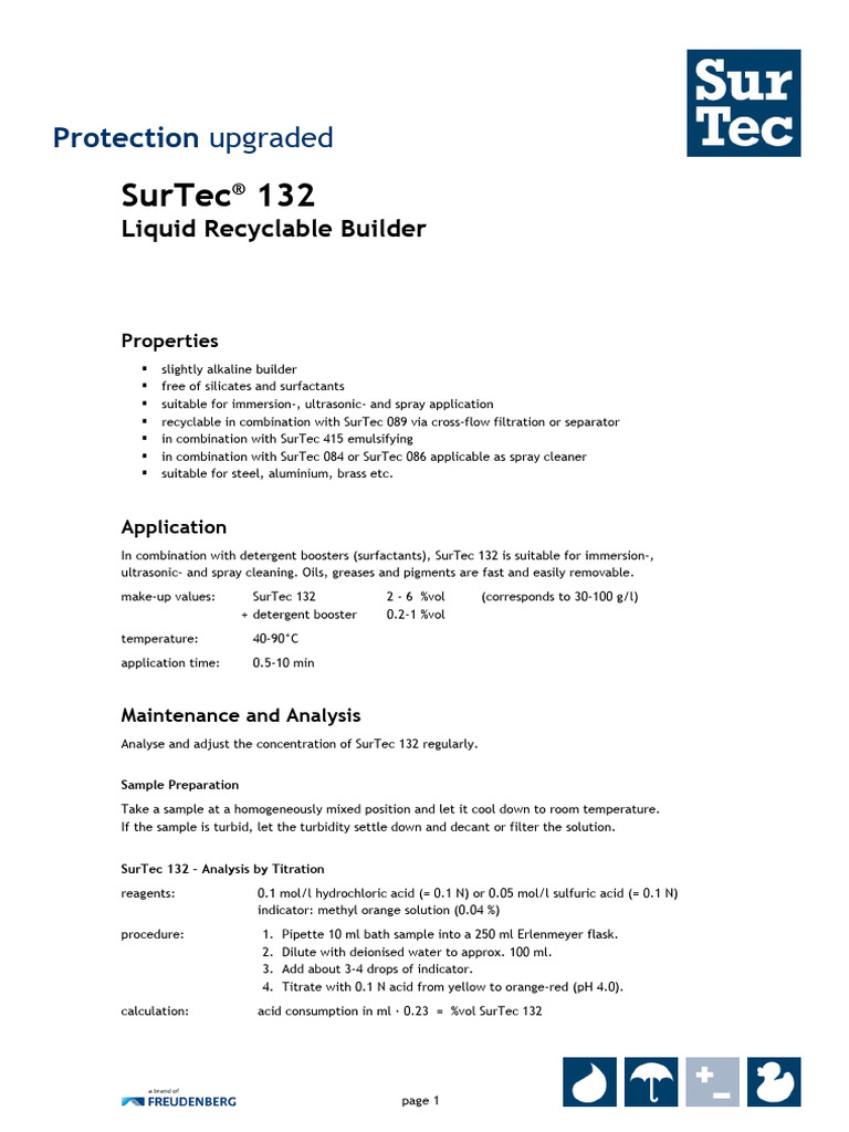 SurTec 132: Liquid Cleaning Builder | PDF | Detergent | Titration