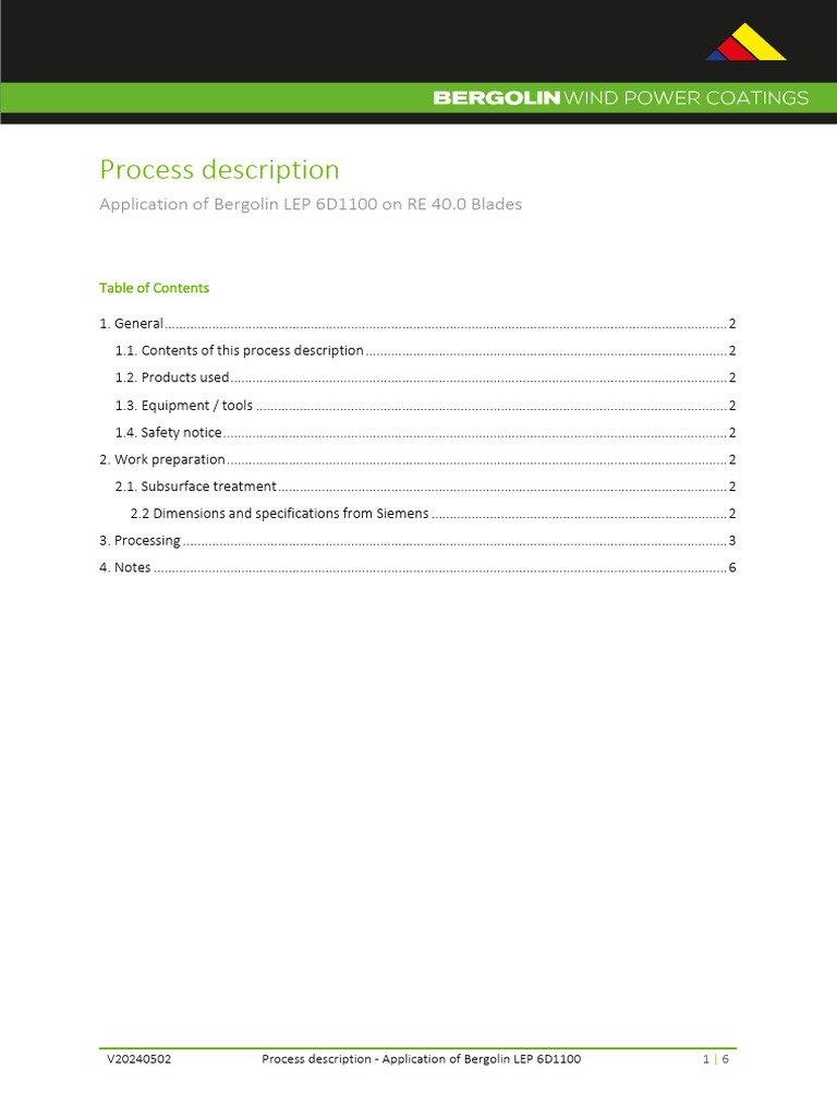 Process Description Bergolin LEP 6D1100 Senvion Rotorblades | PDF ...