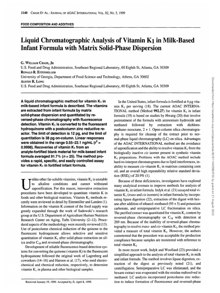 Liquid Chromatographic Analysis of Vitamin K1 in Milk-Based Infant ...
