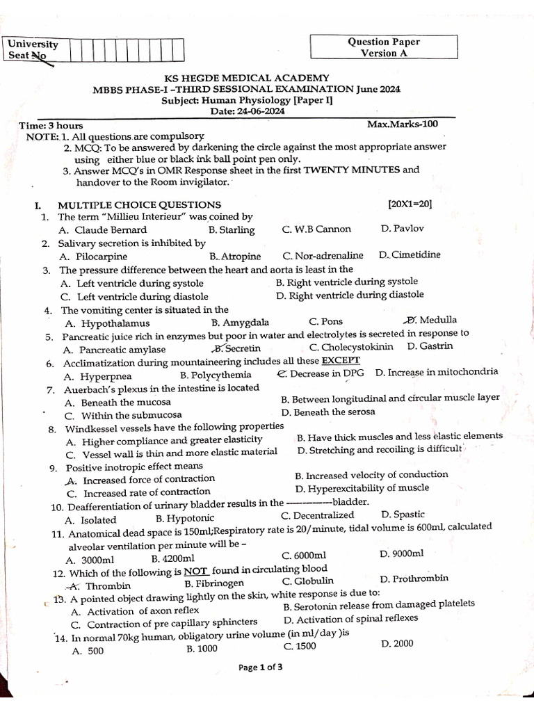 Physiology Sessional 3 | PDF