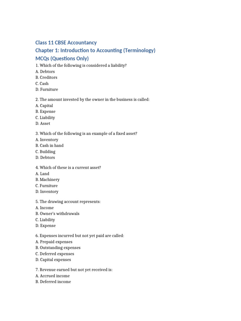 Class 11 Accountancy MCQs on Accounting | PDF