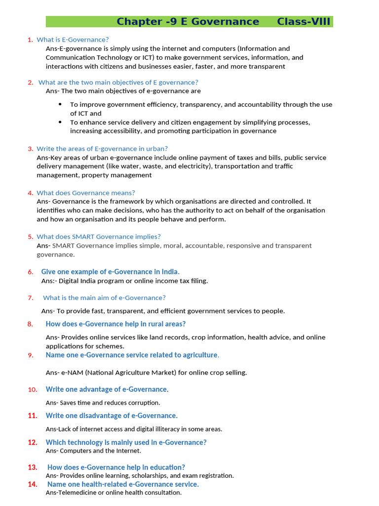 Ch-9 E - Governance Ques - Ans | PDF | Governance