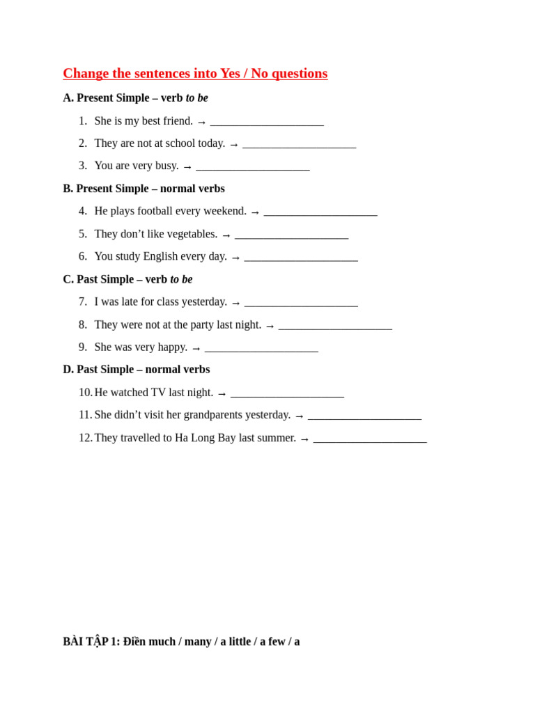 Change The Sentences Into Yes No | PDF