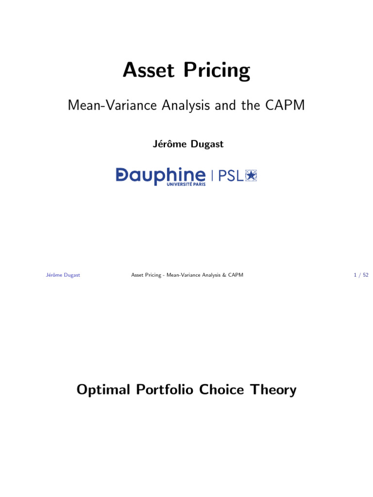 Mean Variance Analysis and CAPM | PDF | Modern Portfolio Theory ...