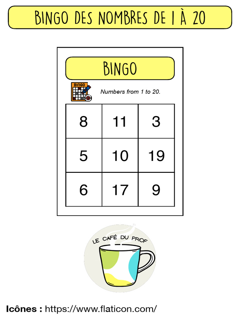 Bingo des Nombres de 1 à 20 | PDF