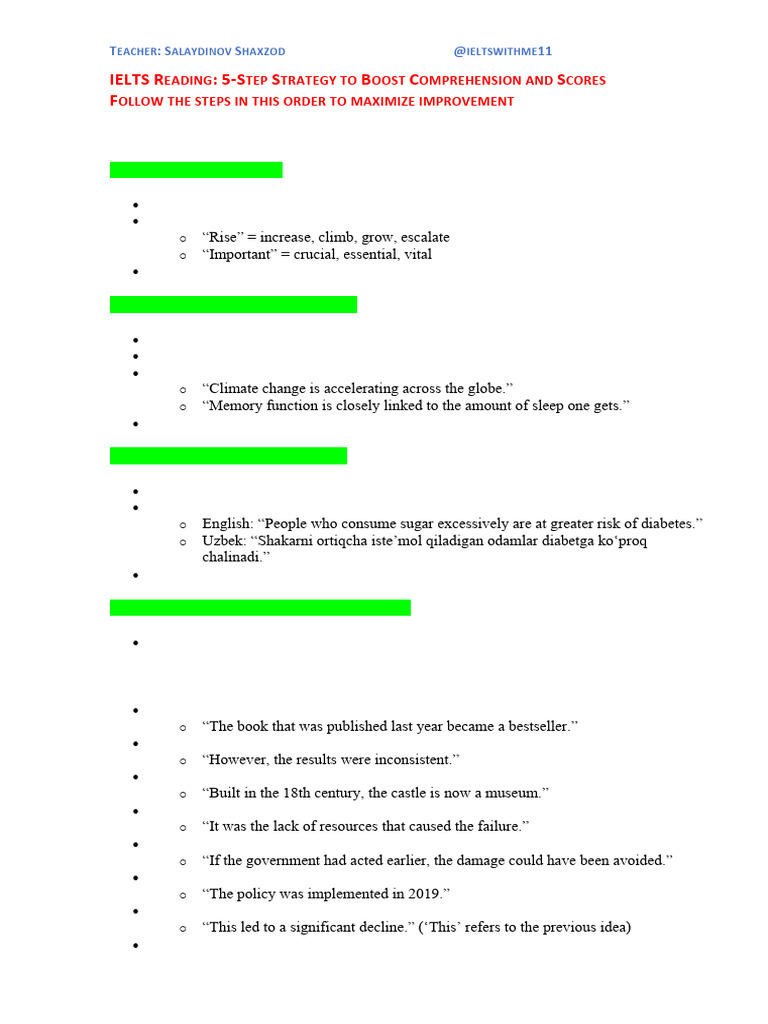 Reading Road To A Band 9.0 | PDF | Reading Comprehension | Sentence ...