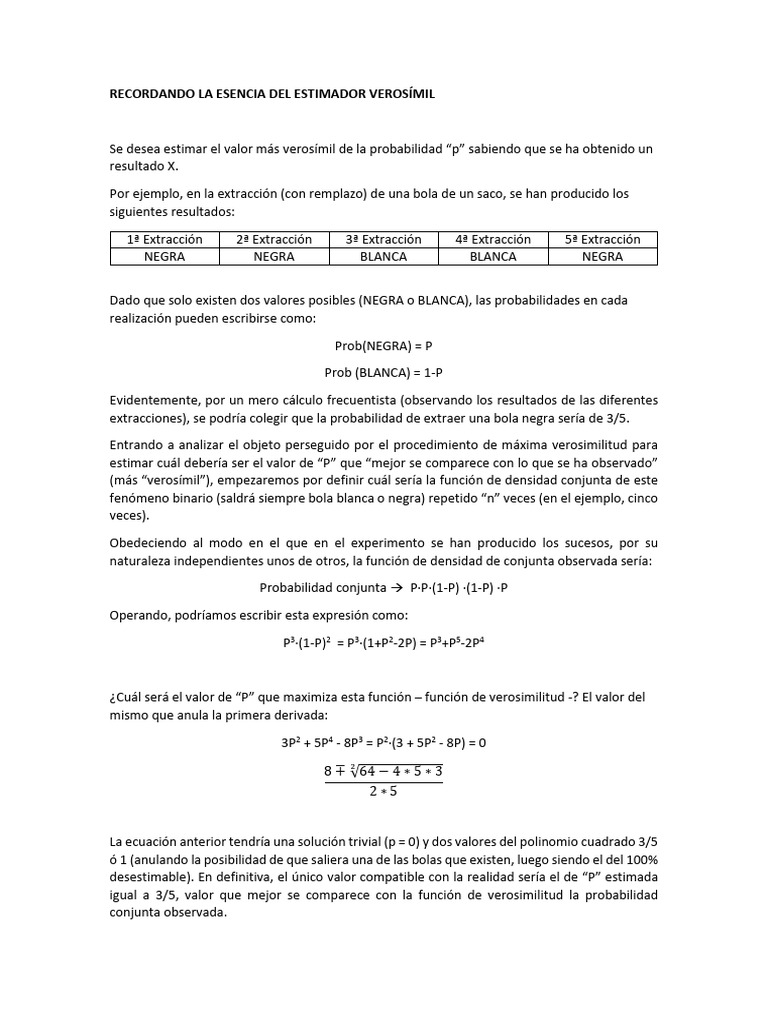 Esencia Del Estimador Máximo Verosímil en Una Binomial | PDF