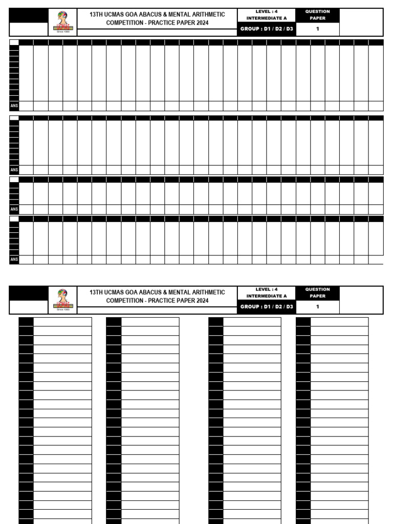 UCMAS Goa 2024 Mental Arithmetic Practice | PDF