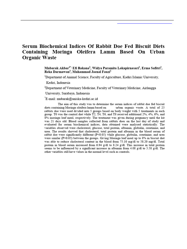 Serum Biochemical Indices of Rabbit Doe Fed Biscuit Diets Containing ...