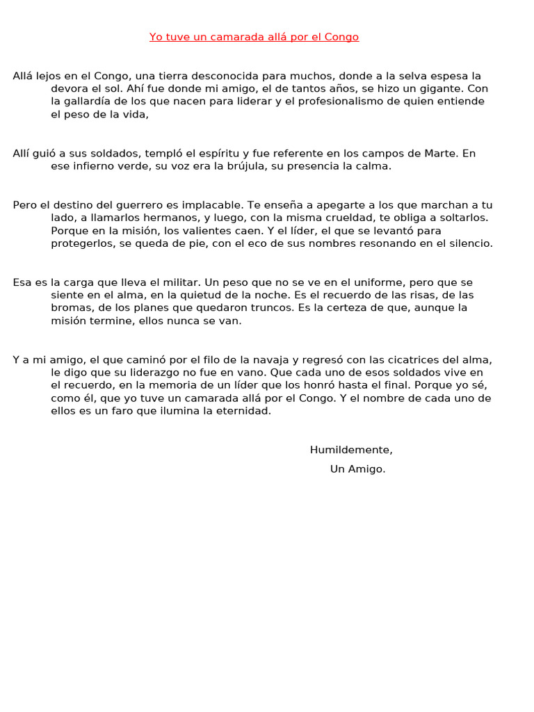 Yo Tuve Un Camarada Allá Por El Congo | PDF