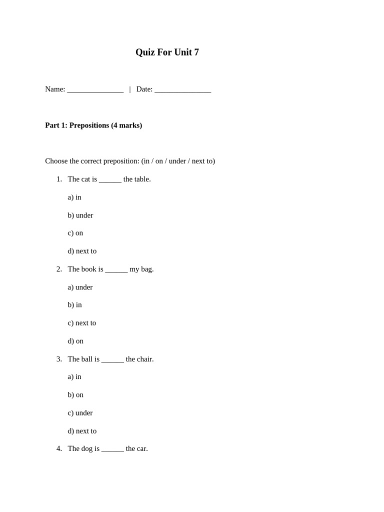 Quiz Unit 7 | PDF