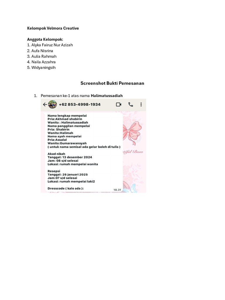 Bukti Pemesanan Isi Form Penjualan Undangan Digital - Kel Velmora ...