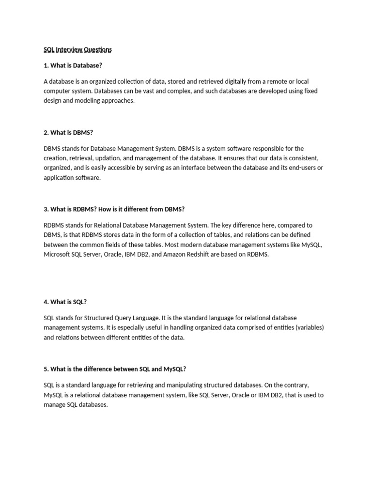 SQL Interview Questions | PDF | Database Index | Databases